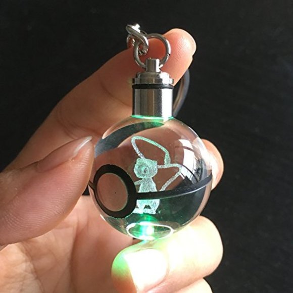Wearables | 3d Pokemon Mew Crystal Pokeball Key Chain Led Light ...